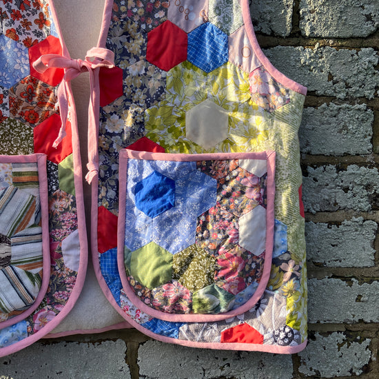 Hand-pieced recycled patchwork quilt vest waistcoat – a circular story