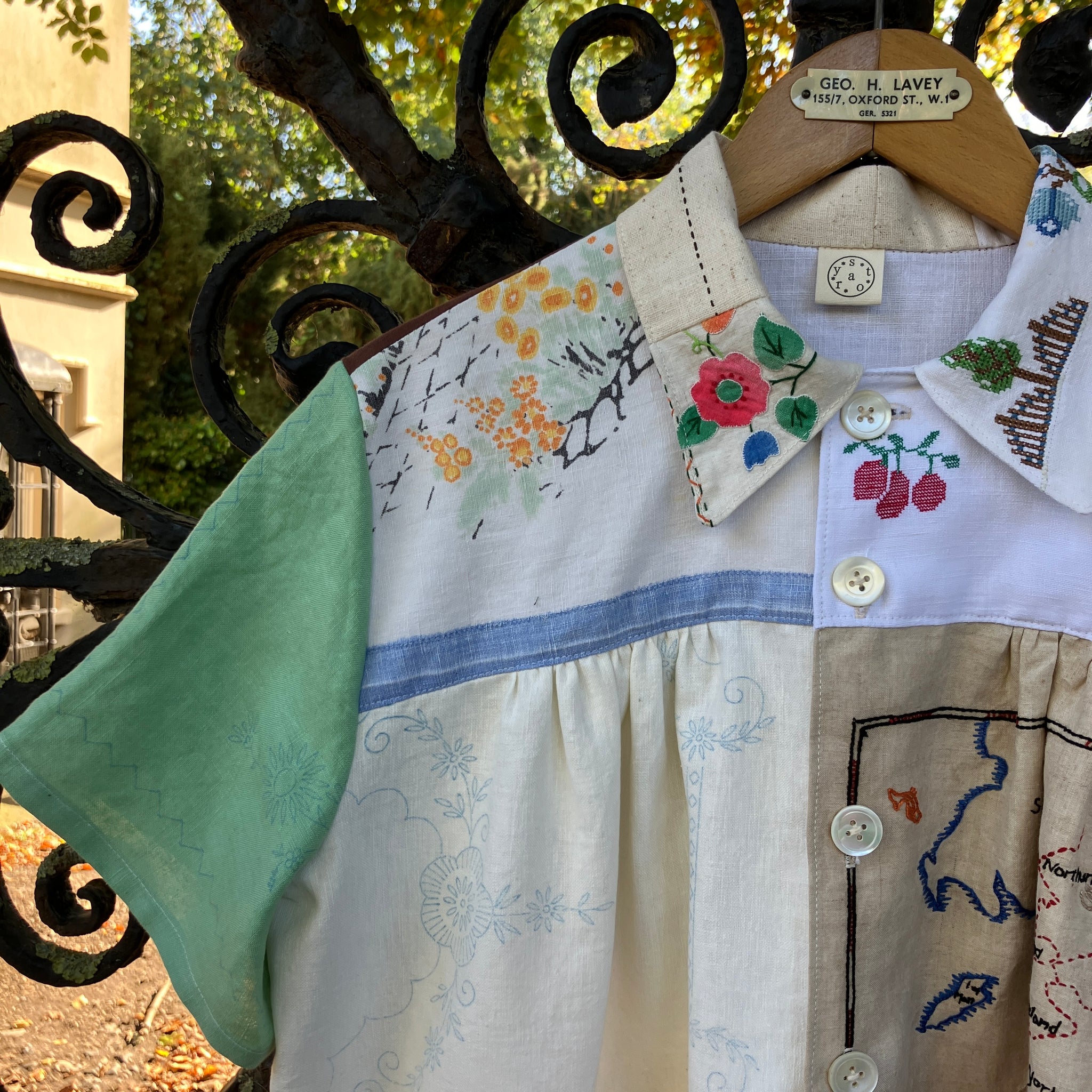 Embroidered map and tablecloth shirt – a circular story