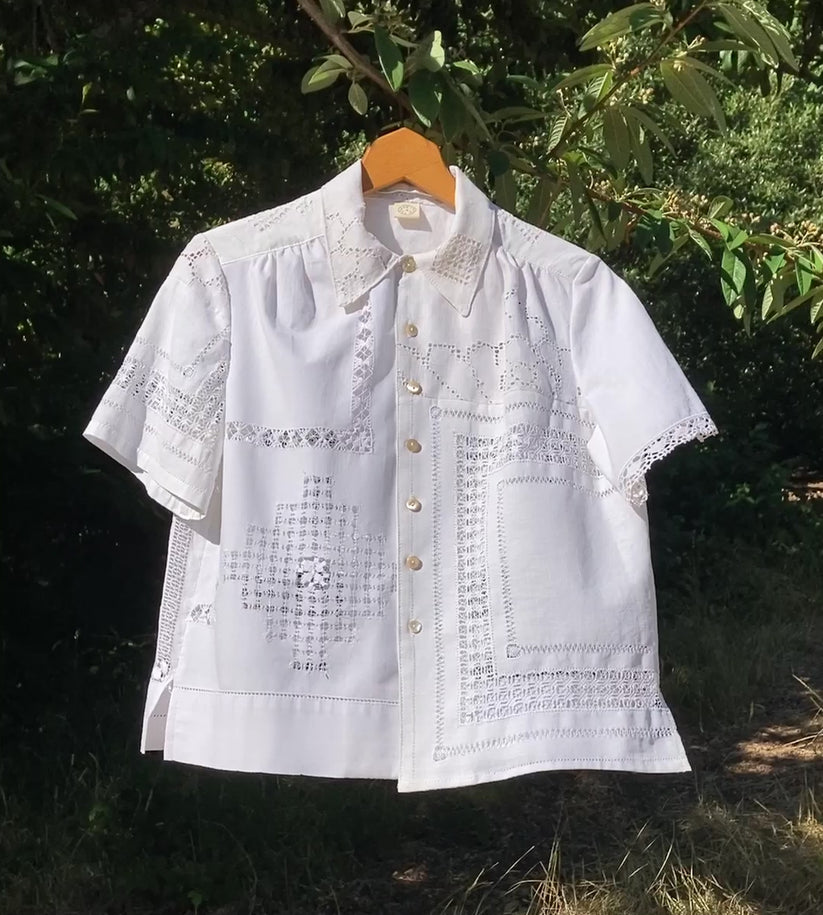 Handmade patchwork cutwork tablecloth shirt – a circular story